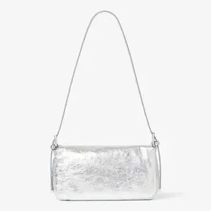 Fendi Baguette® 26424 Crackled Silver Leather Bag
